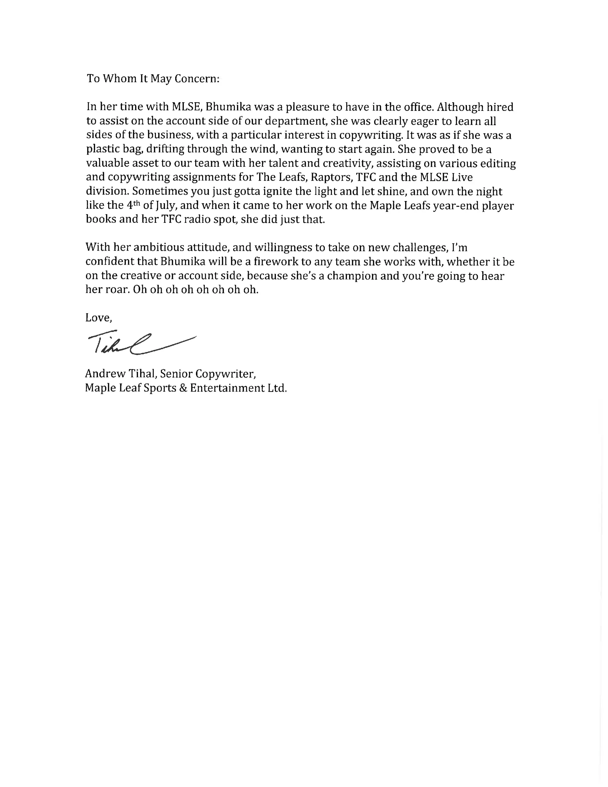 Bhumika Patel Reference Letter | PDF