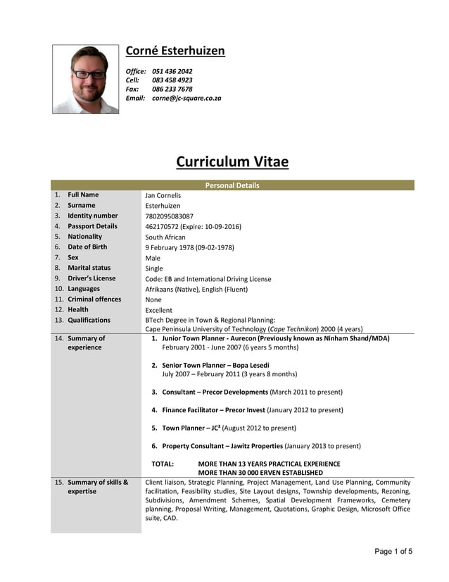 JC Esterhuizen_CV - 2015 | PDF