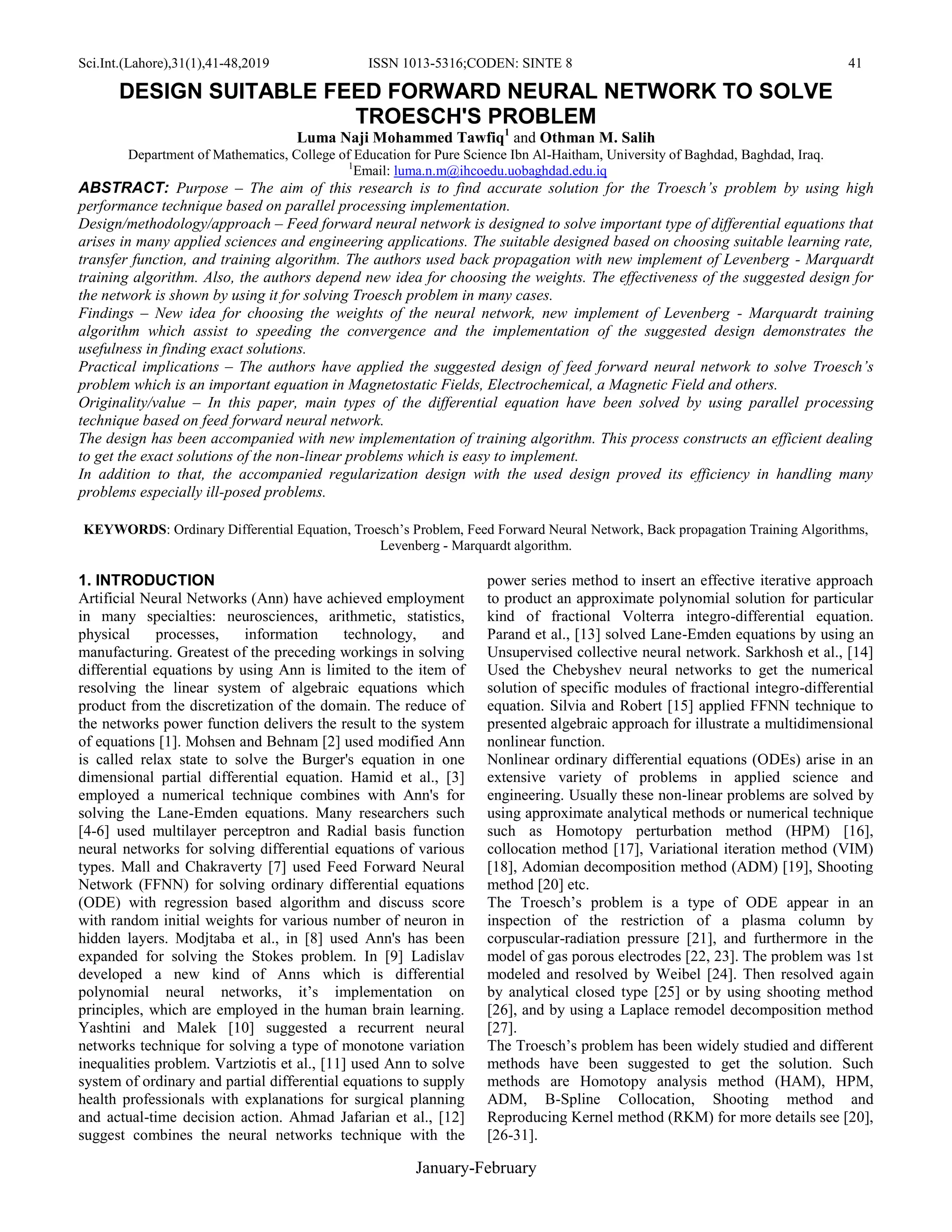 DESIGN SUITABLE FEED FORWARD NEURAL NETWORK TO SOLVE TROESCH'S PROBLEM | PDF | Physics | Science