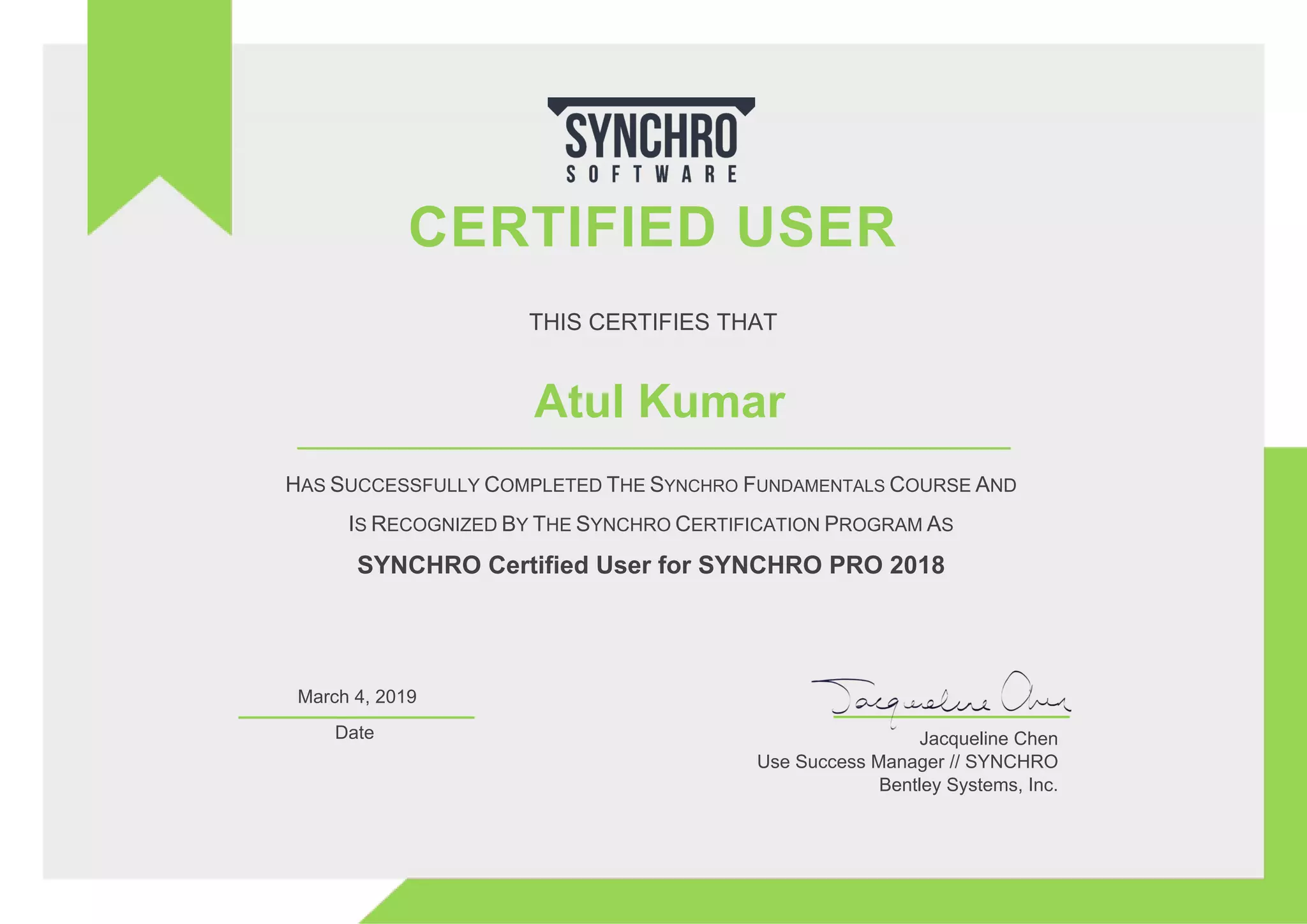 Certified User for SYNCHRO PRO 2018 | PPT