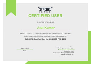 Certified User for SYNCHRO PRO 2018 | PPT