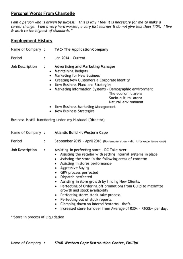 CV - Chantelle Nel -2016 | DOCX