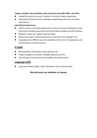 CV_Kaza Chan Hoi Ching | PDF
