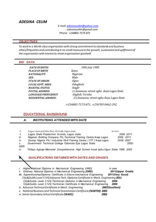 (DUP 01)Adesina carriculum vitae HND | DOCX | Professional School | Postgraduate Education