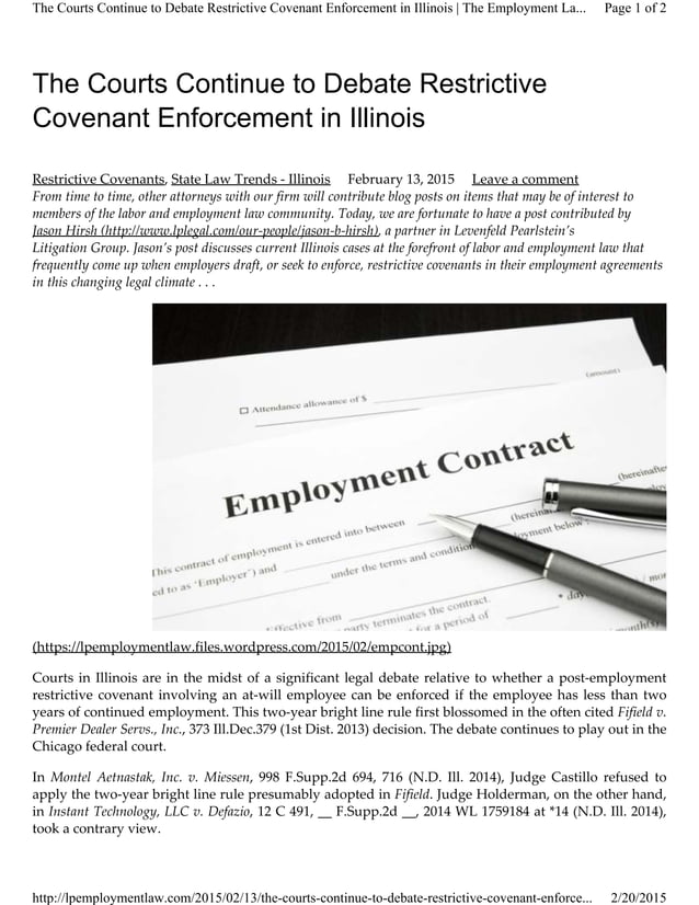The Courts Continue to Debate Restrictive Covenant Enforcement in ...