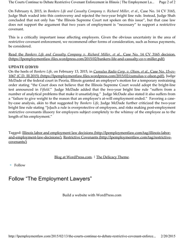 The Courts Continue to Debate Restrictive Covenant Enforcement in ...