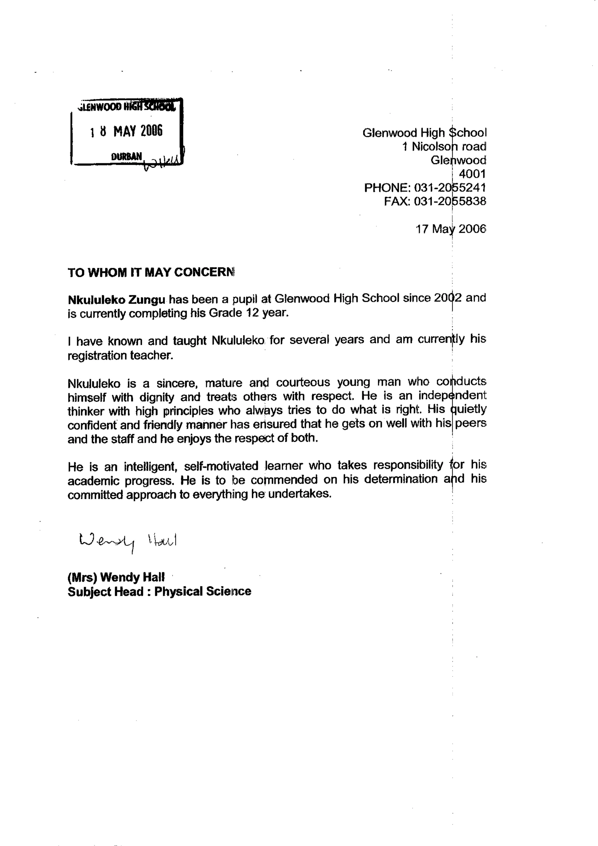 Wendy Hall Letter GHS | PDF