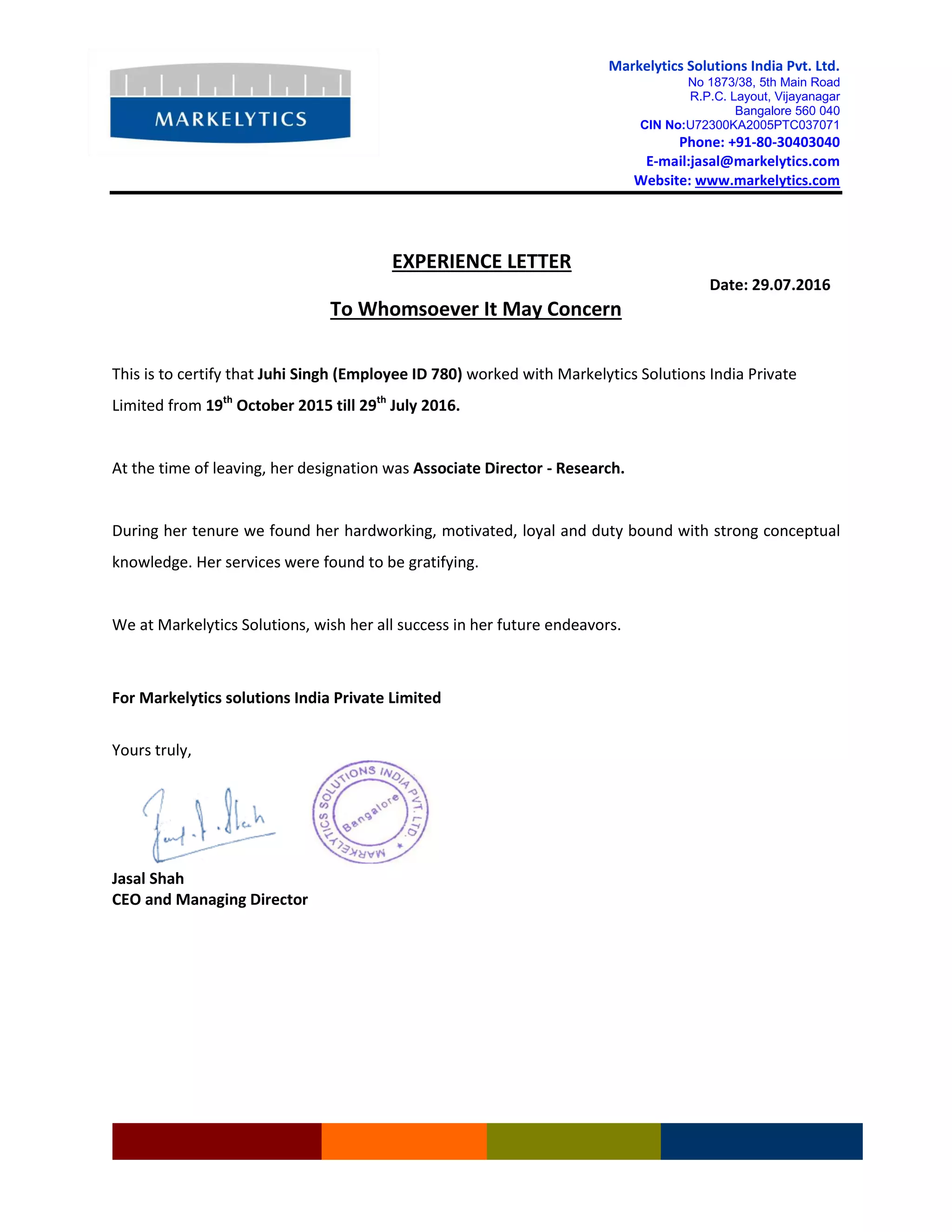 Relieving & Exp - Juhi Singh | PDF