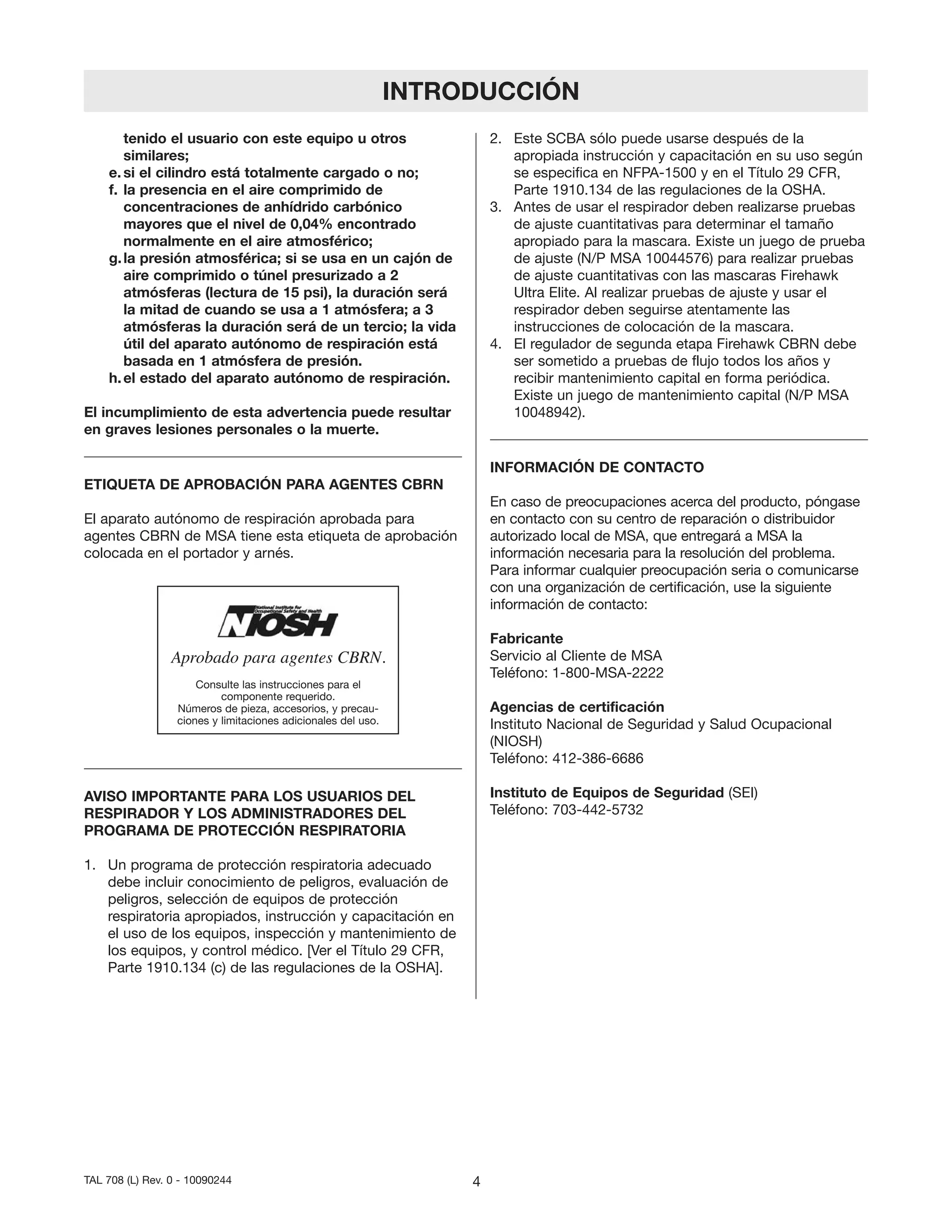 63853 manual de operaciones instr de limp scba msa m7 y cilindros | PDF ...