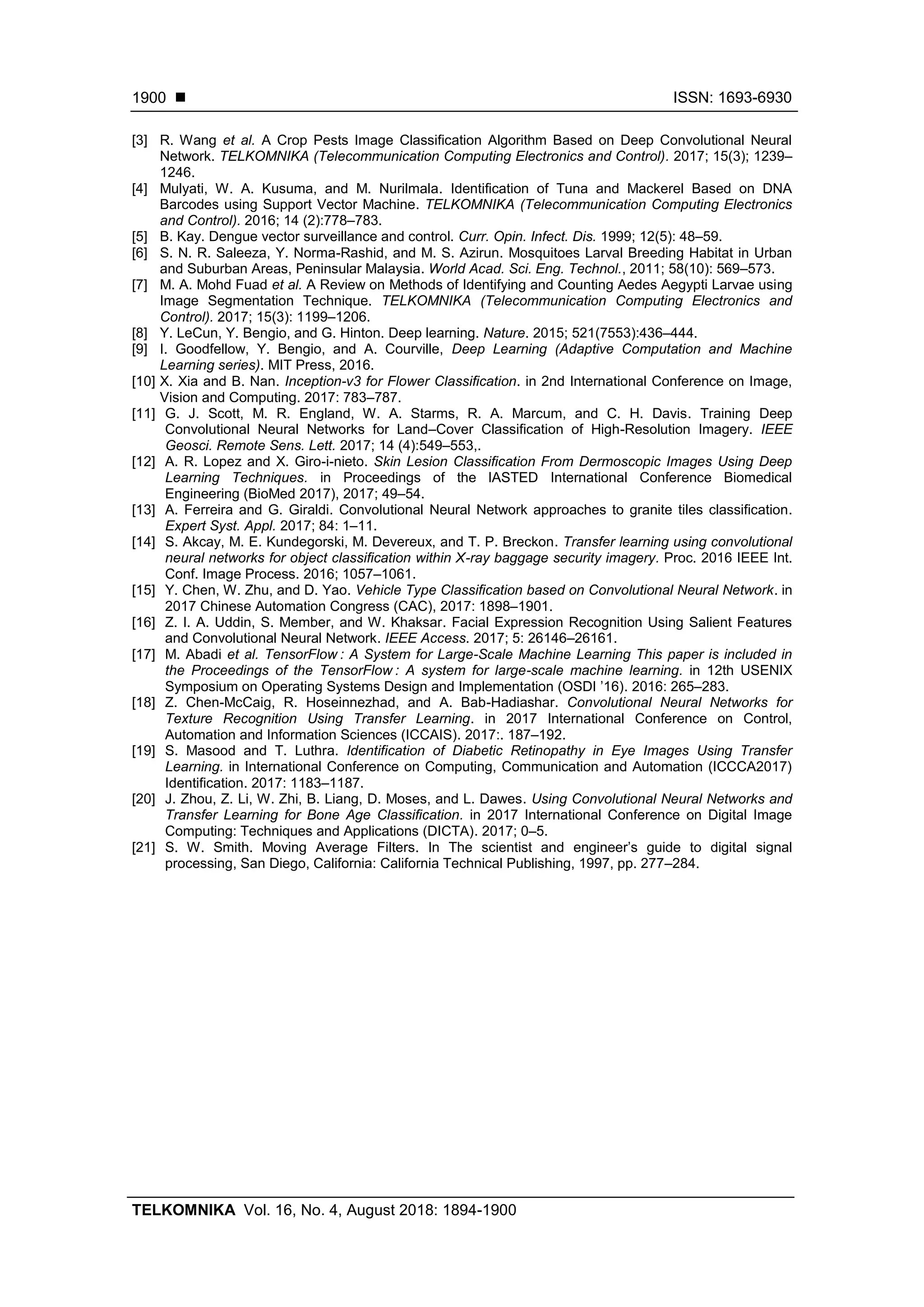 Training of Convolutional Neural Network using Transfer Learning for Aedes Aegypti Larvae | PDF