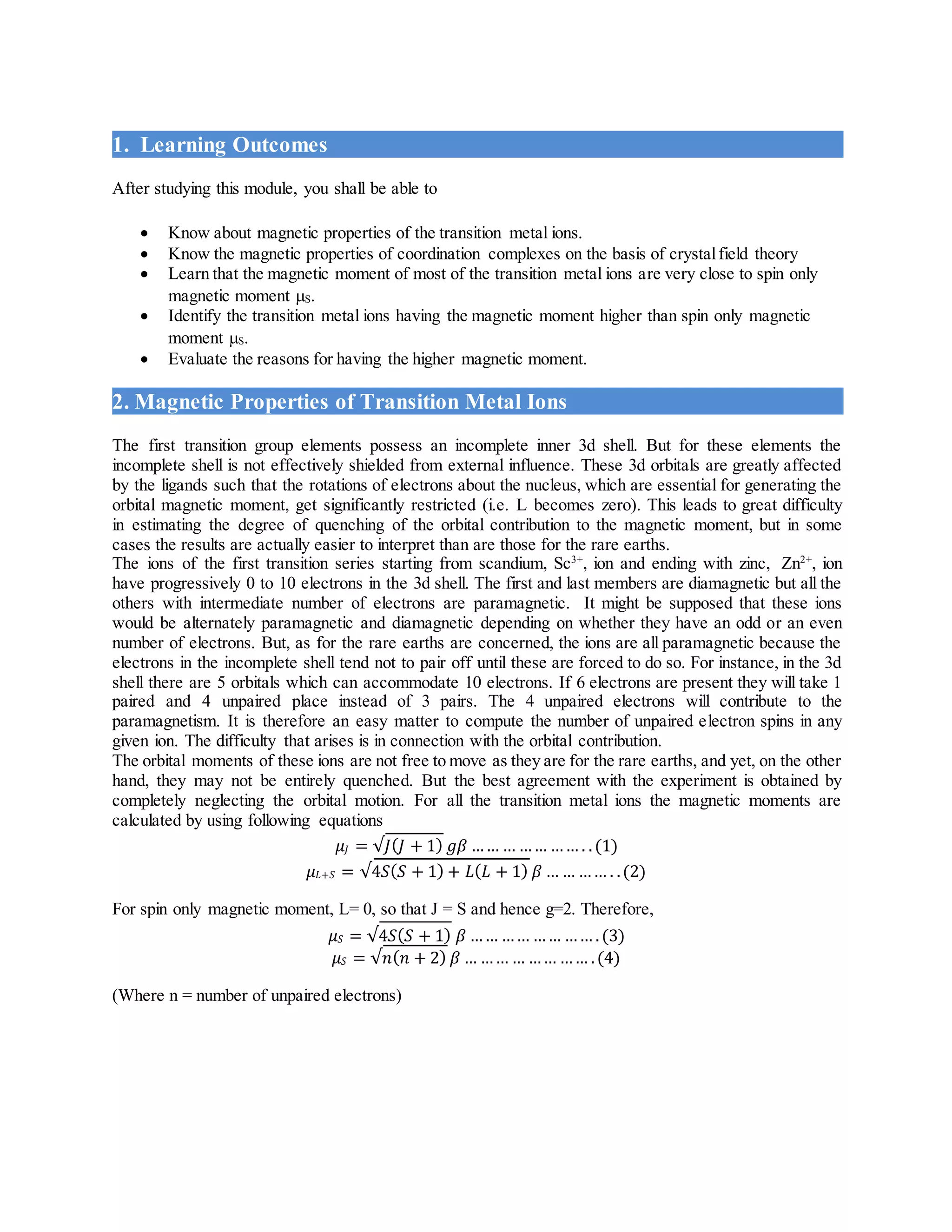 Magnetic Properties of Lanthanides | DOC