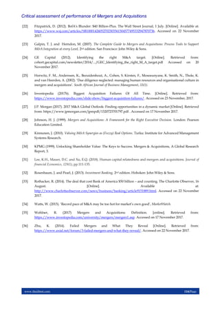 Critical Assessment of Performance of Mergers and Acquisitions | PDF