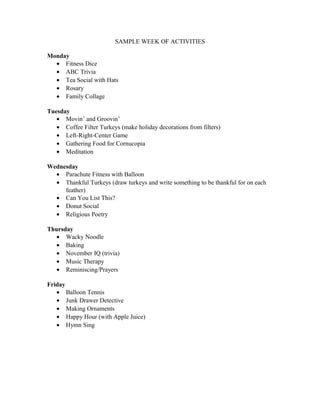 SAMPLE WEEK OF ACTIVITIES | DOC