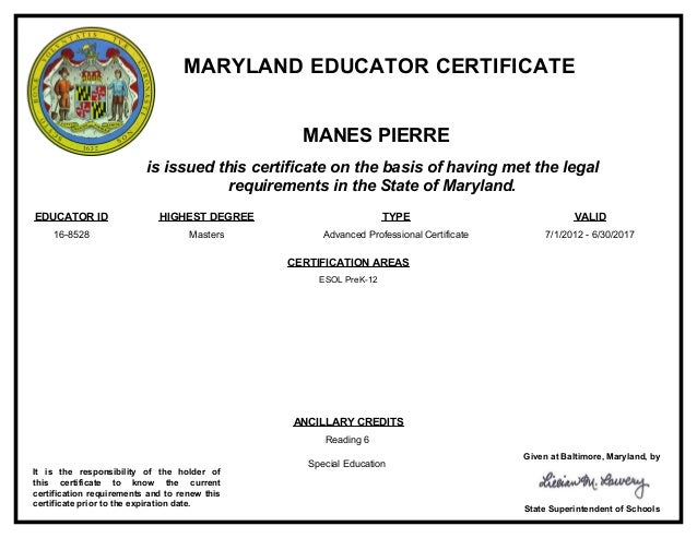 Maryland Certificate Pierre Maryland Certificate Pierre