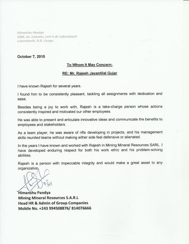 Ref letter from MMR- HP- Admin and HR | PDF
