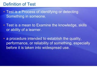 Test Testing and Evaluation | PPTX