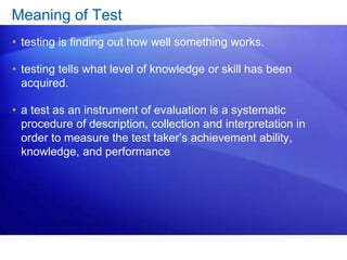 Test Testing and Evaluation | PPTX