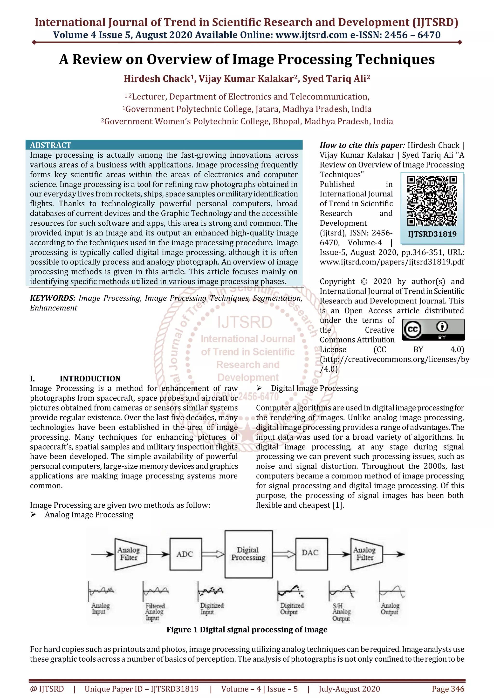 A Review on Overview of Image Processing Techniques | PDF