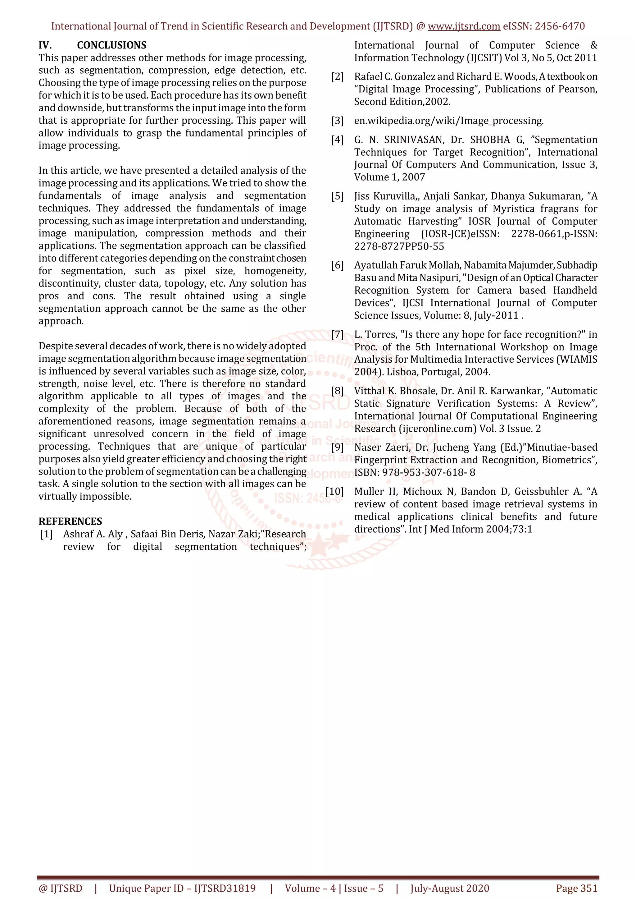 A Review on Overview of Image Processing Techniques | PDF