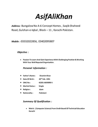 AsifAliKhan's C.V | DOCX