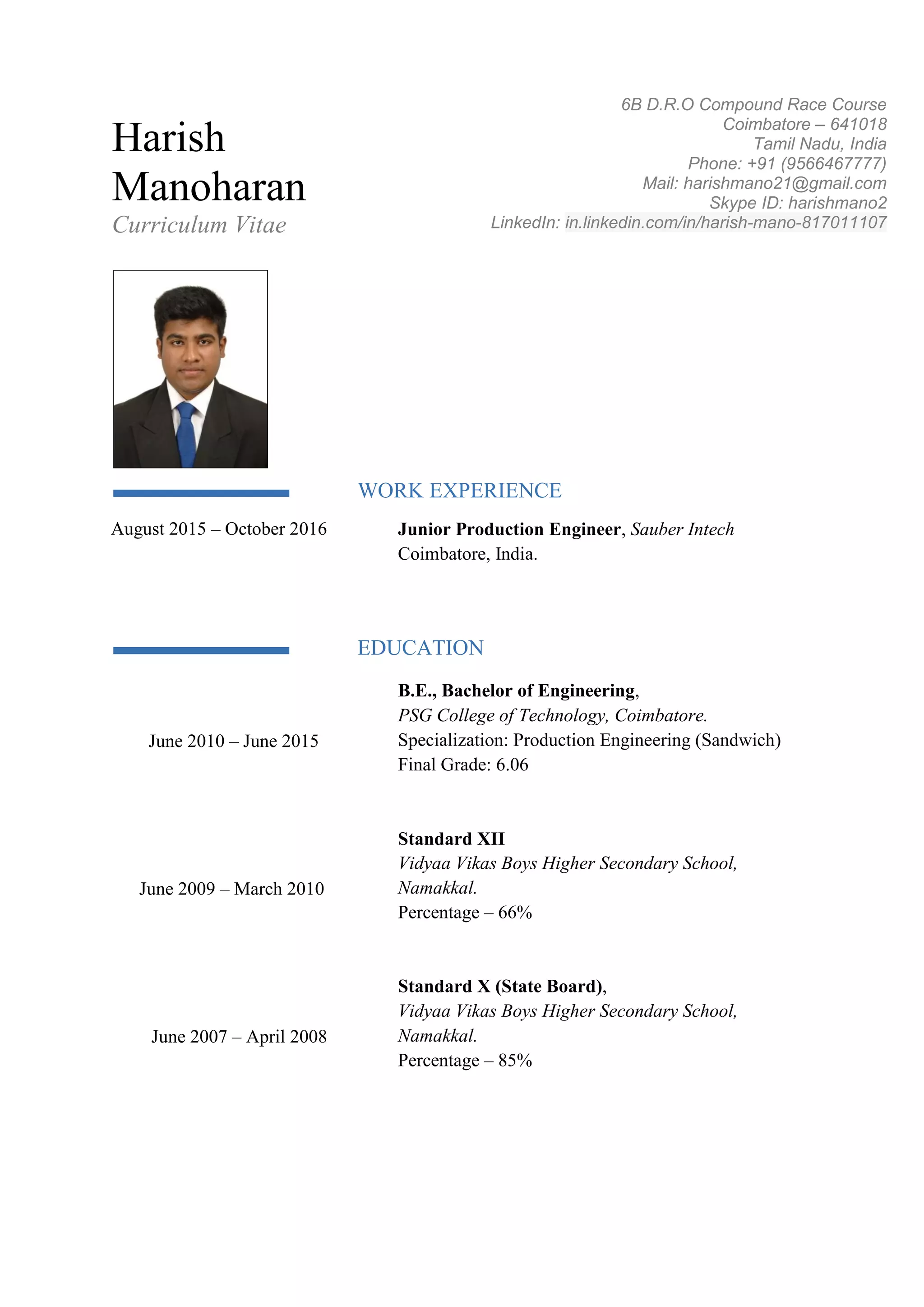 A.HARISH Curriculum Vitae | PDF