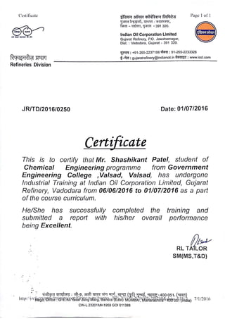 iocl certificate | PDF