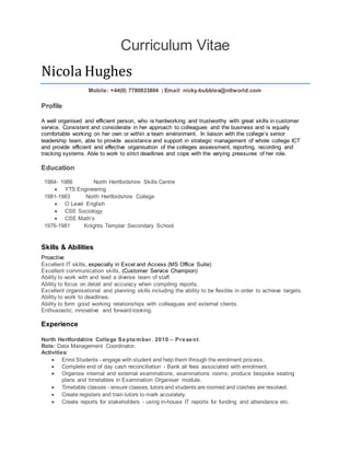CV - Nicola Hughes. | PDF