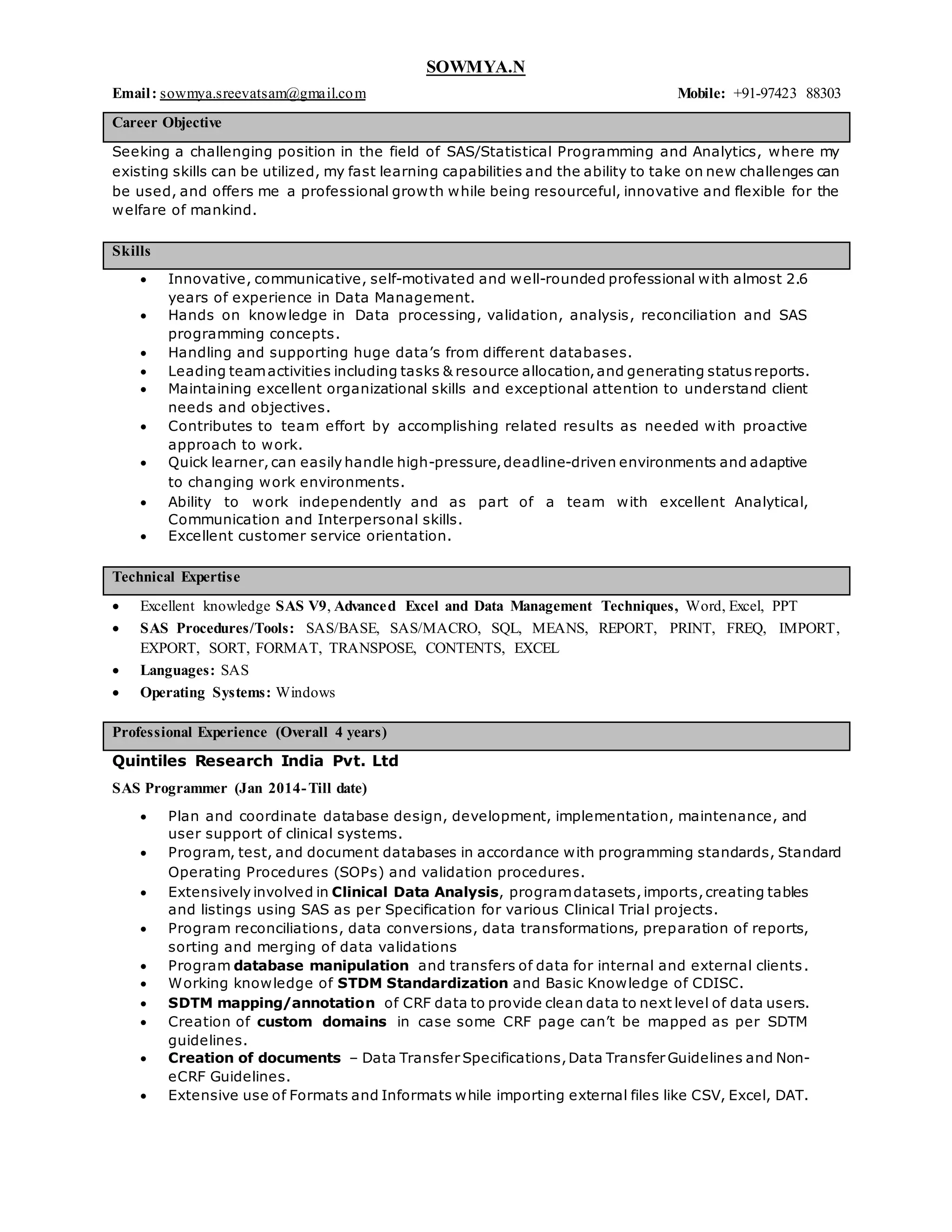 SOWMYA SAS Resume | PDF