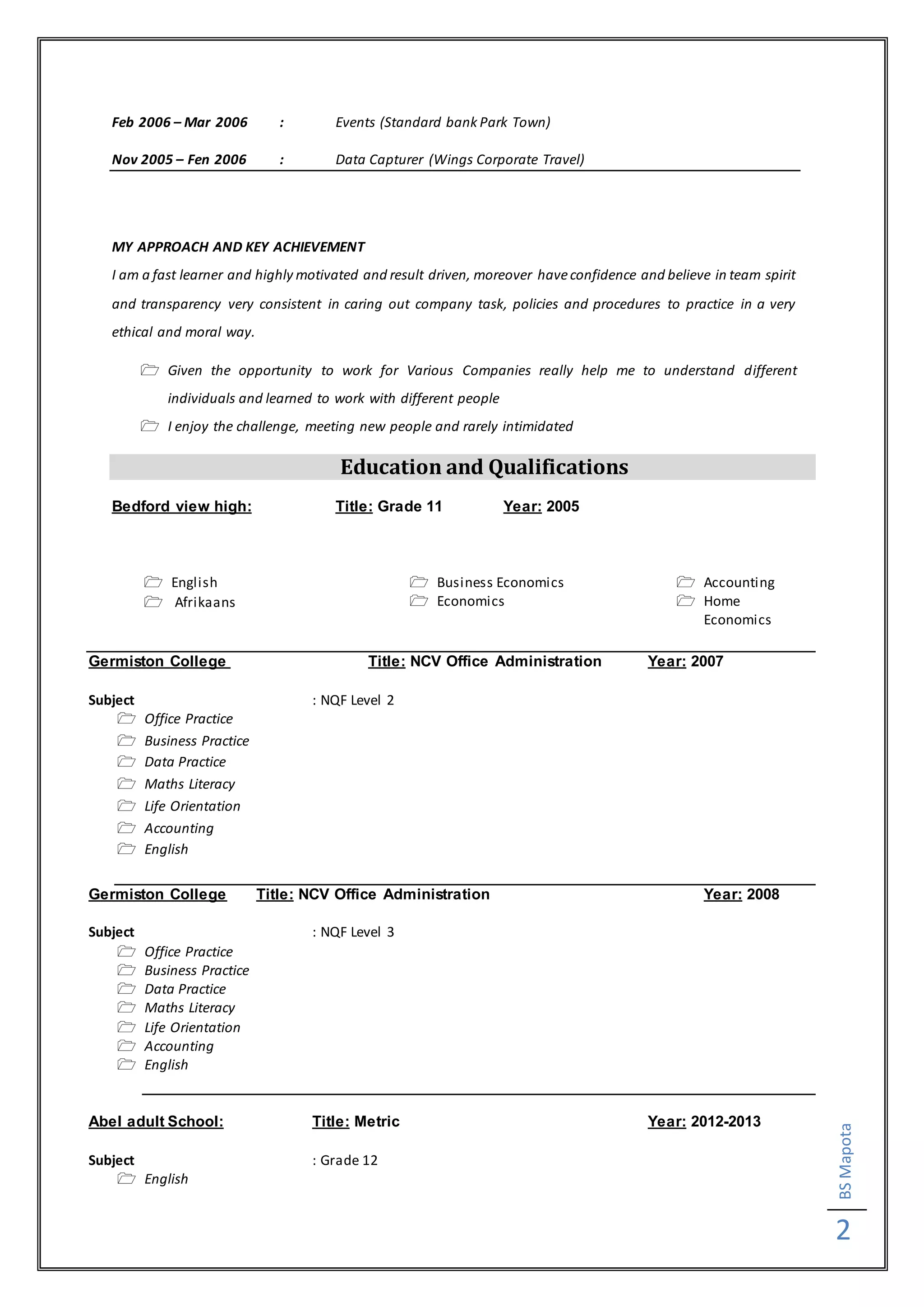 Boniswa Mkhize fixed cv doc | DOCX