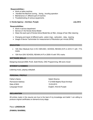 Pankaj Sharma Resume - Fresher | DOC