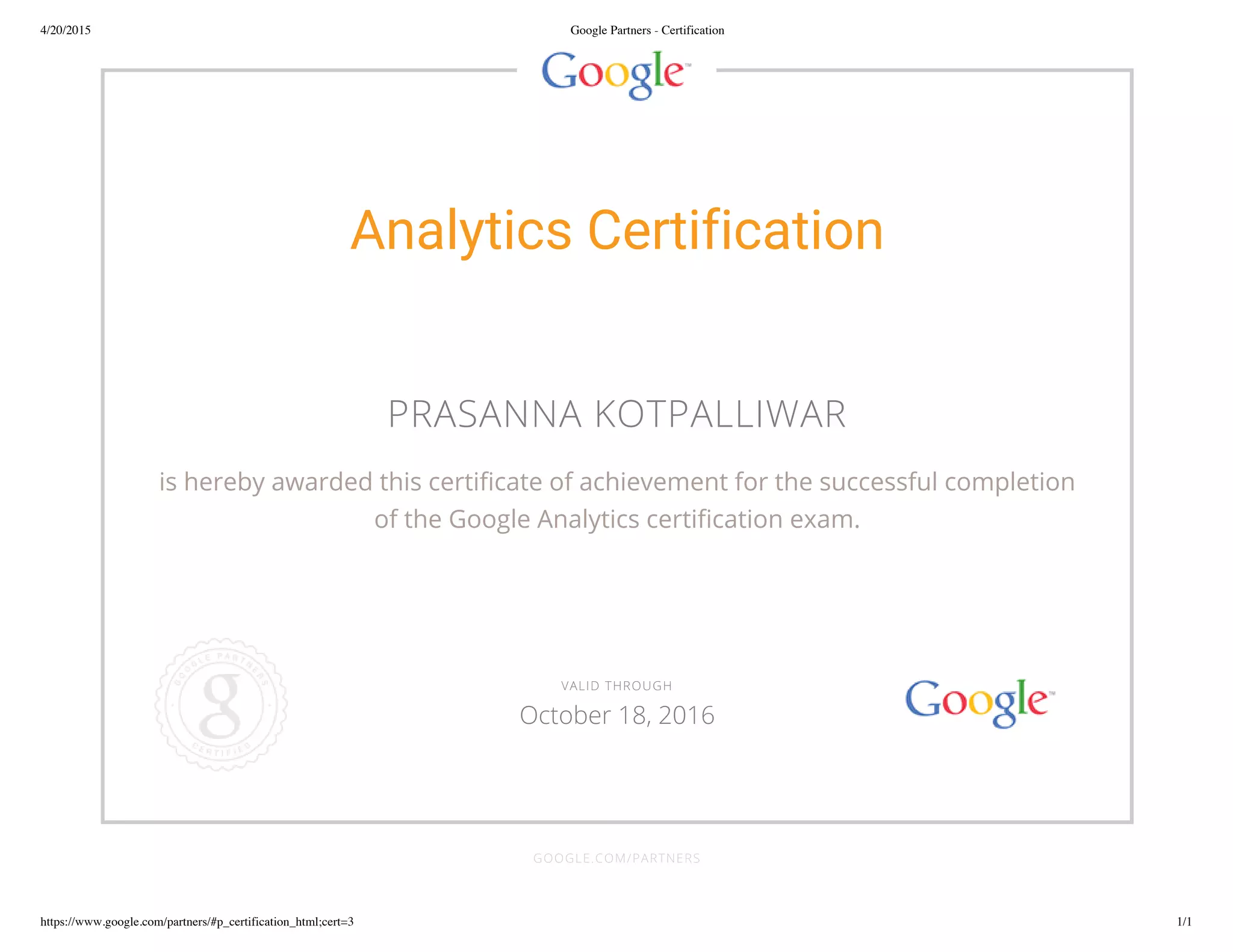 Google Analytics Certification Prasanna | PPT