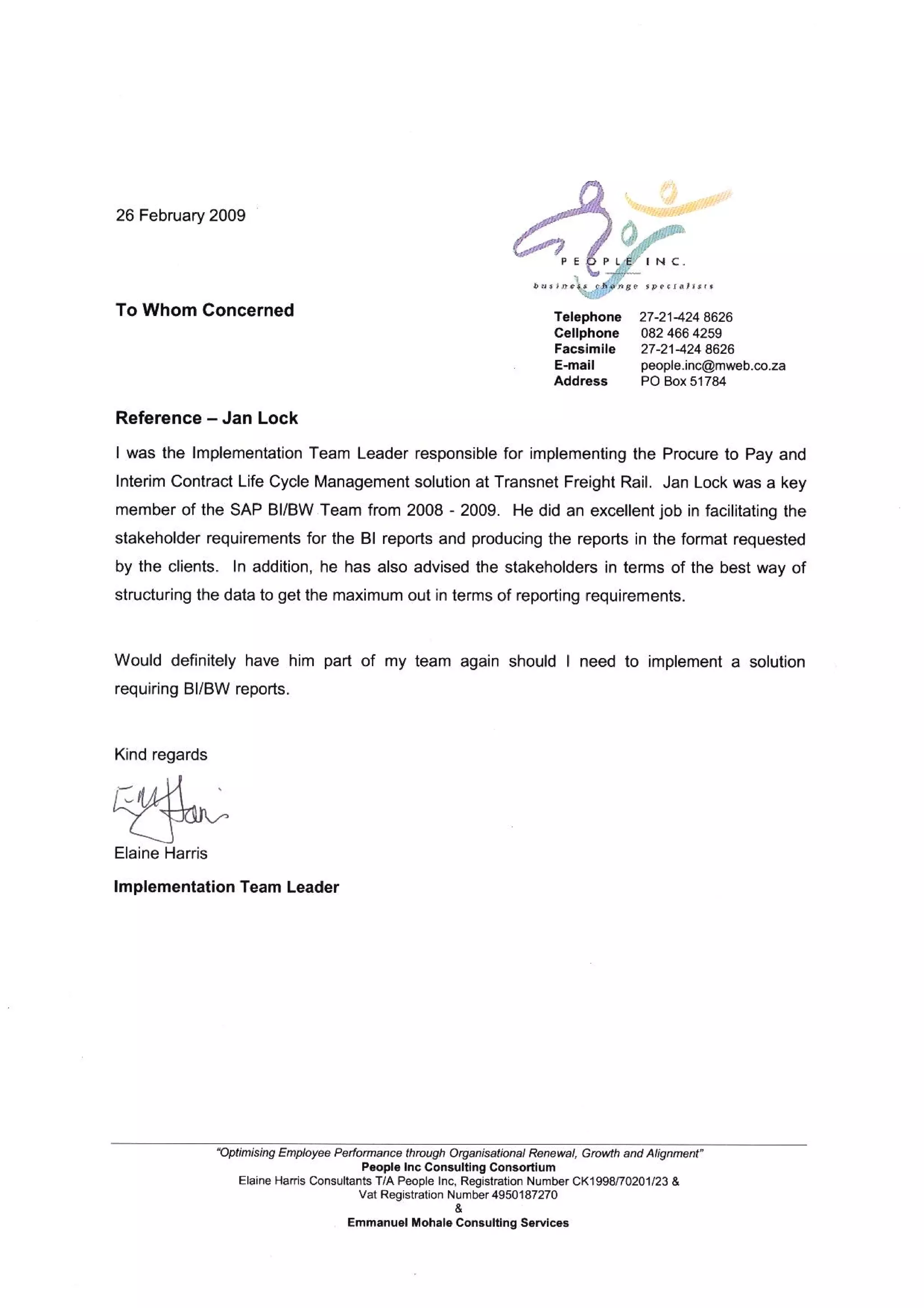Reference Letter - Transnet 1 - Jan Lock | PDF