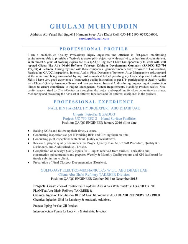 Ghulam Muhyuddin (QAQC Engineer) | PDF