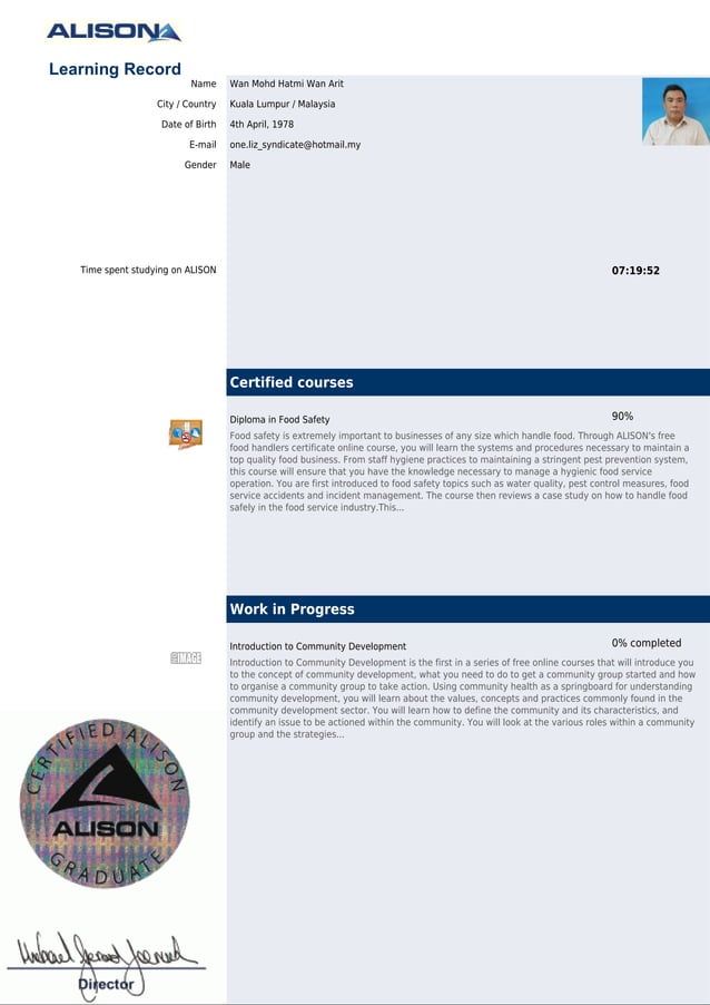 . ALISON Learner Record-wmhwarit | PDF