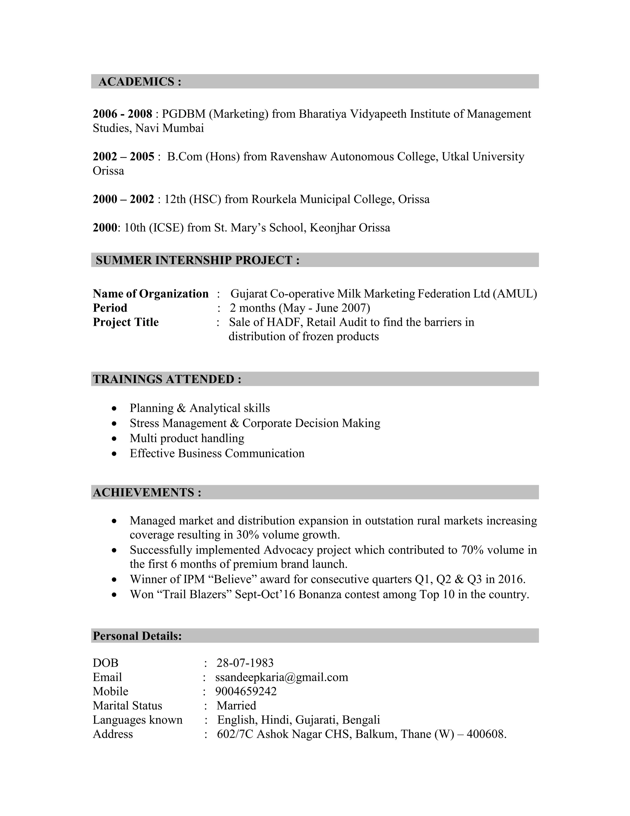 Sandeep karia - Final CV | PDF
