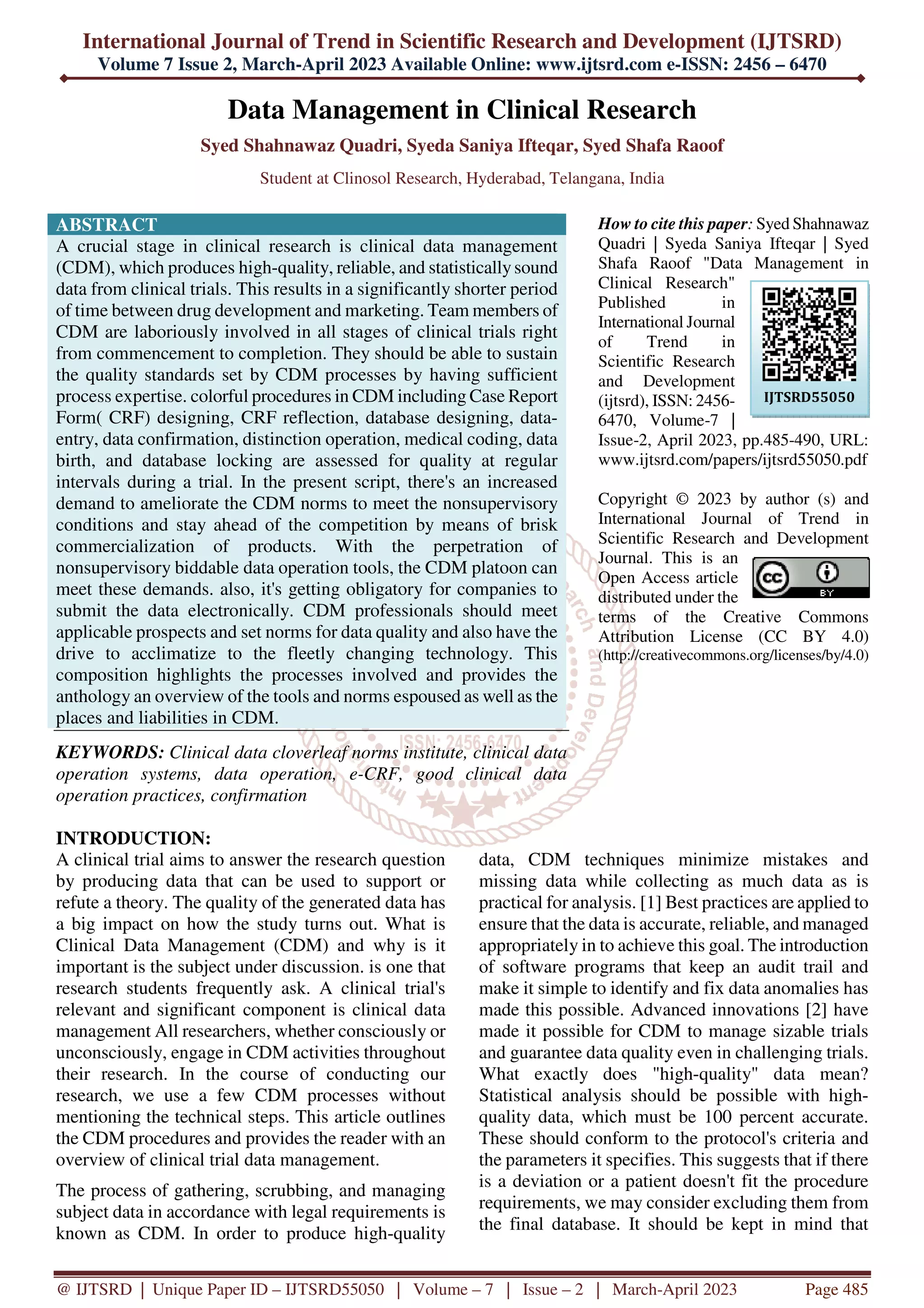 Data Management in Clinical Research | PDF