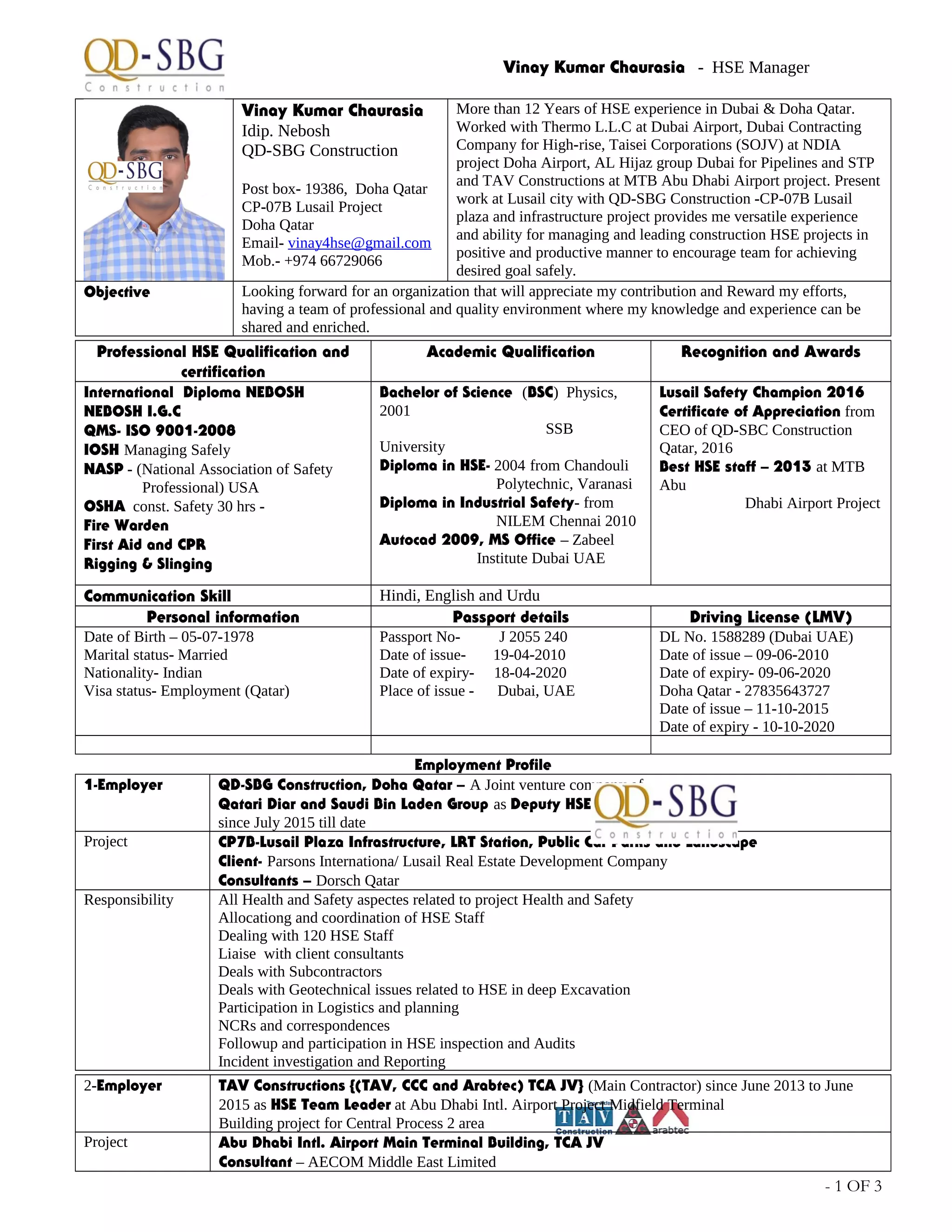 Vinay - HSE Manager | PDF
