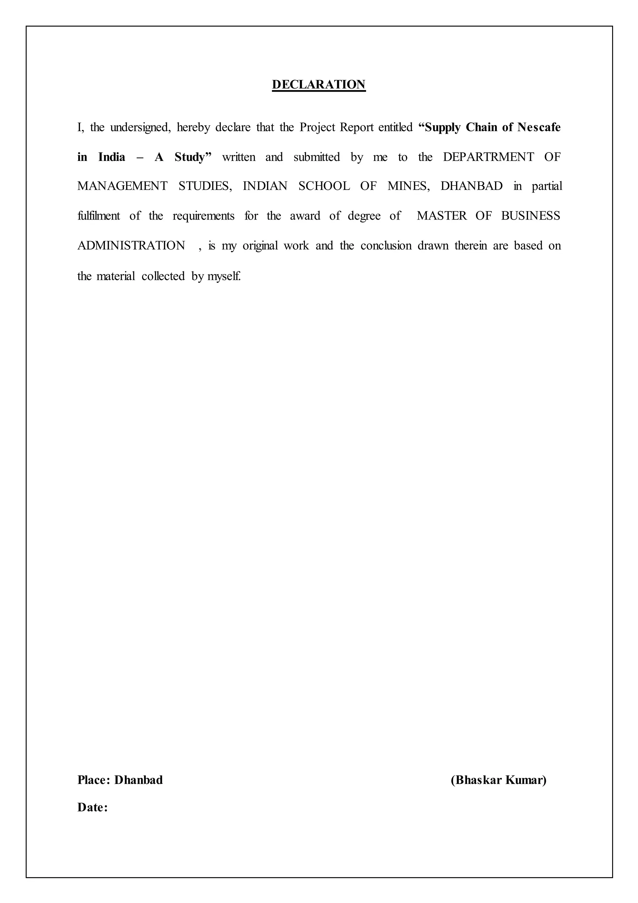 Supply Chain of Nescafe in India | DOCX