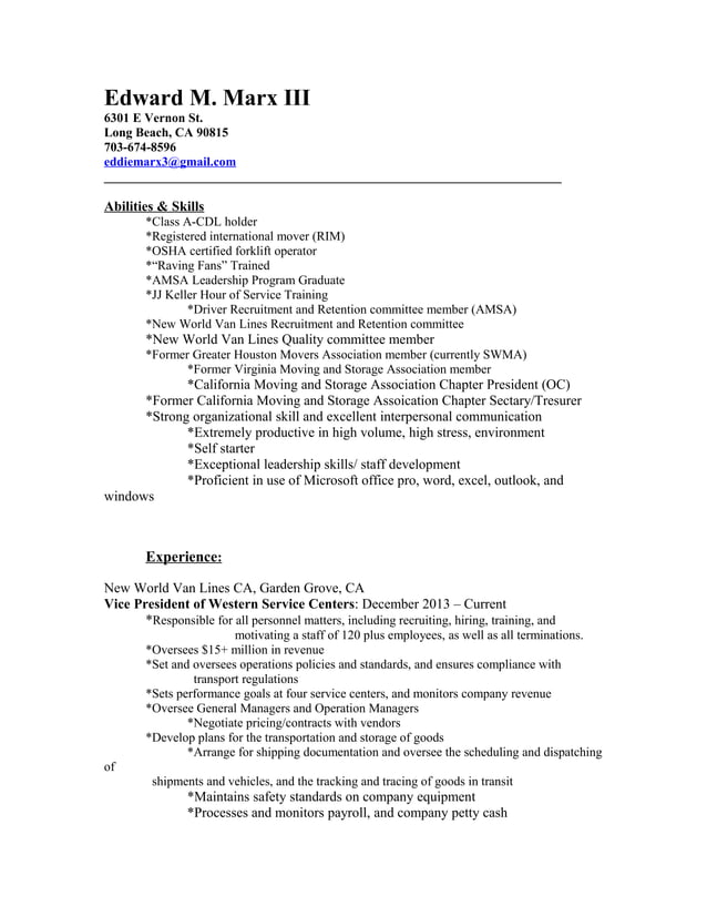 Edward Resume | DOC | Logistics | Business