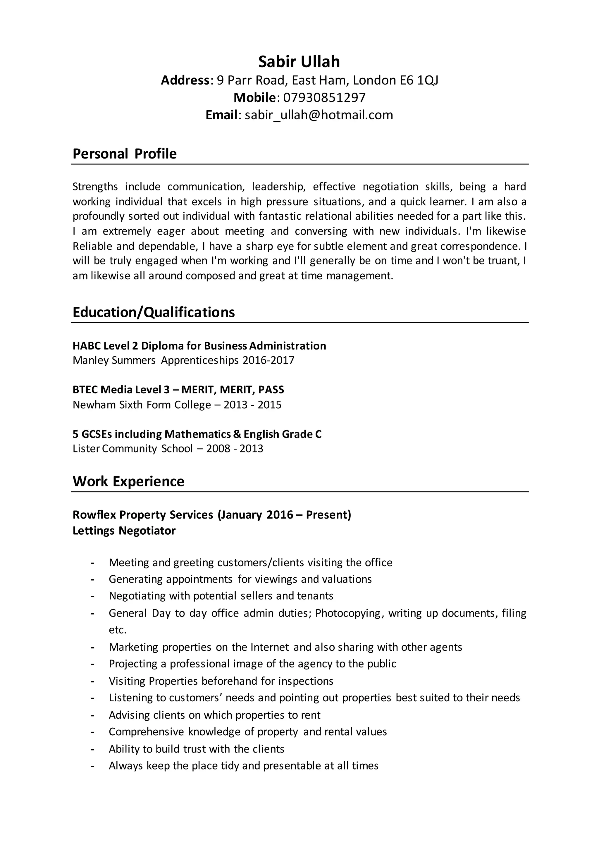 Sabir Ullah CV New | DOCX