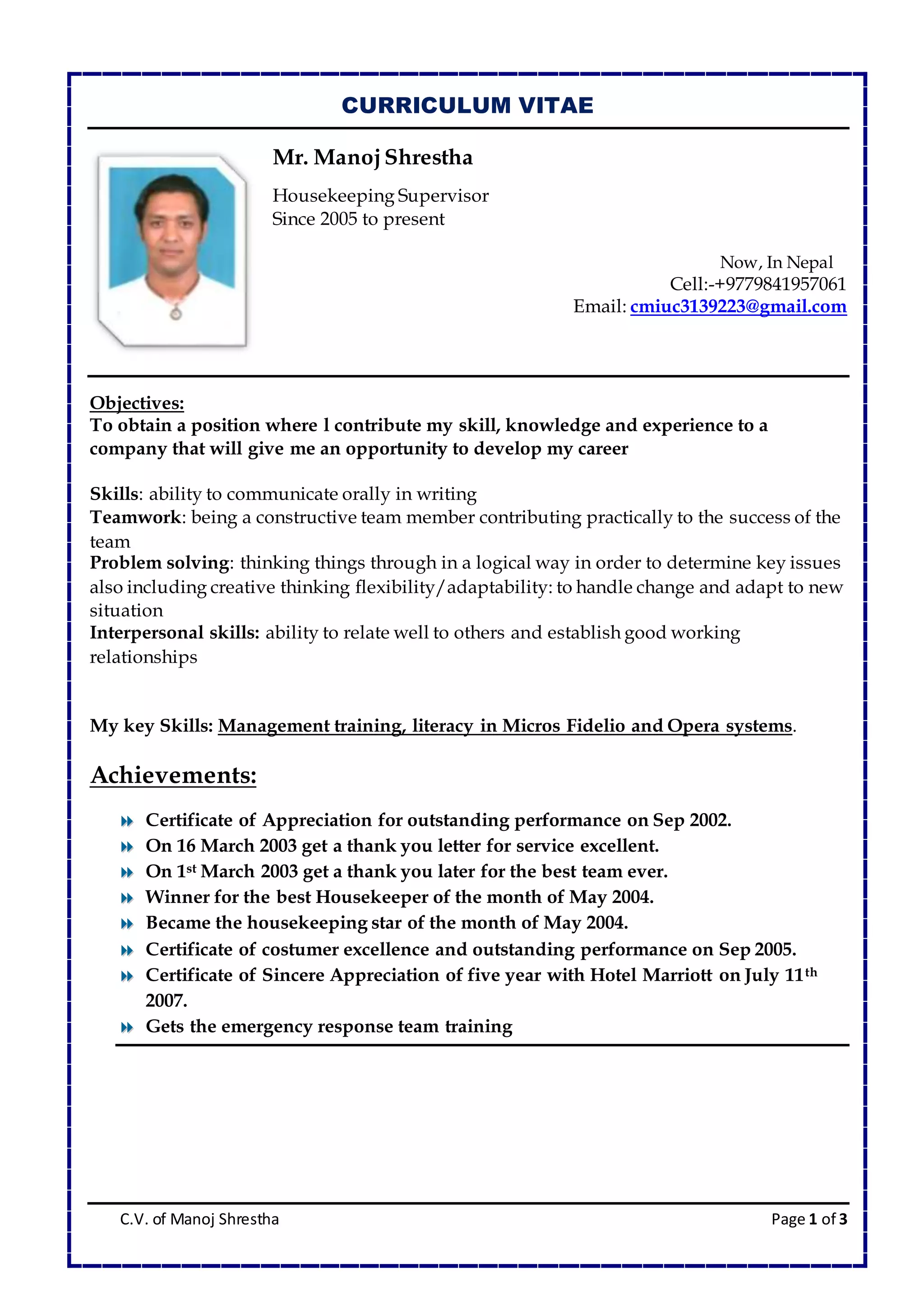 RESUME manoj | DOCX | Resume Writing and Advice | Job Search