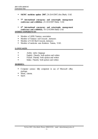 cv Dr Fatma Ridene april 2015 | PDF