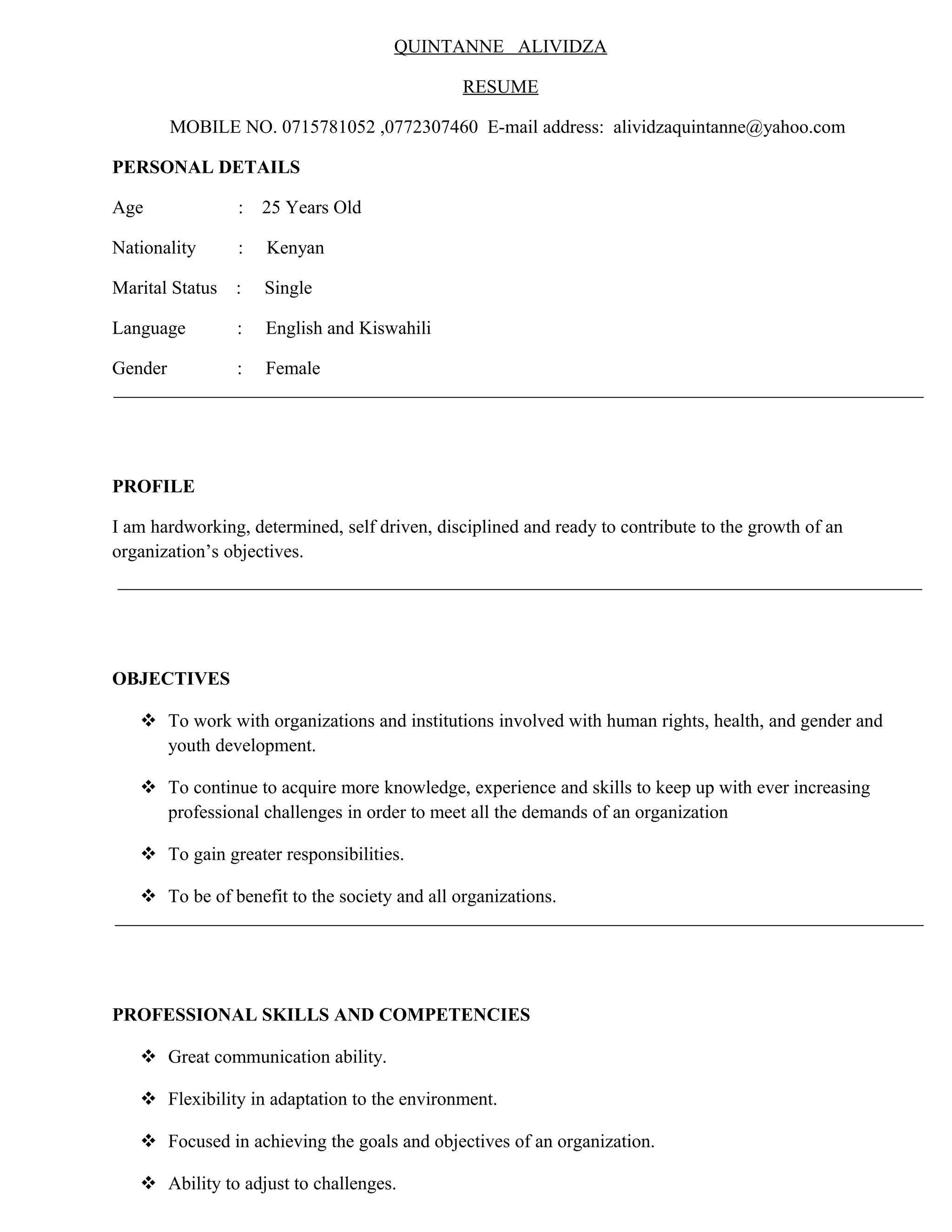 QUINTANNE ALIVIDZA RESUME | DOC