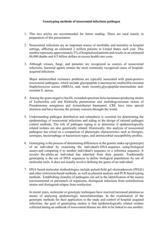 Genotyping methods of nosocomial infections pathogen | PDF