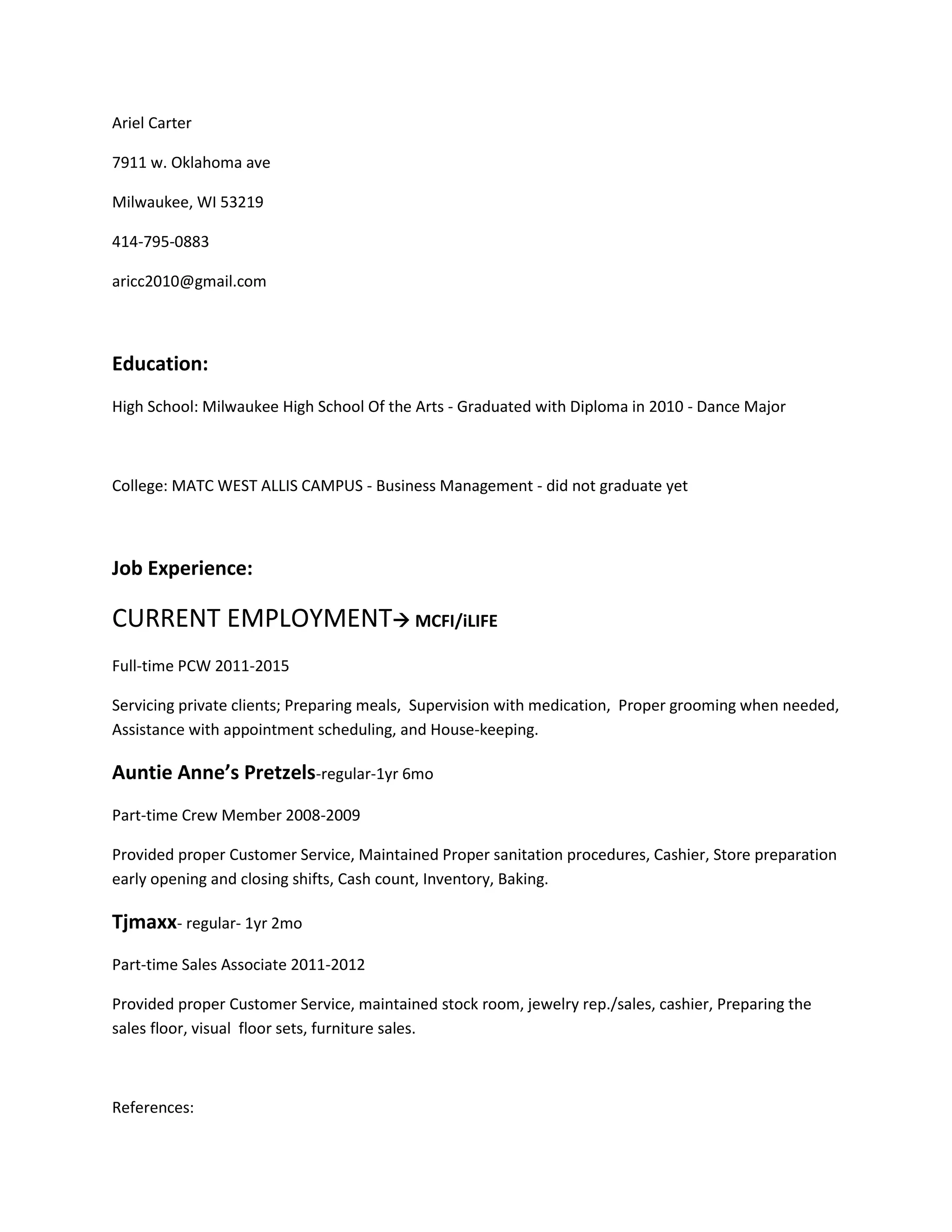 Ariel Carter resume.. | DOCX