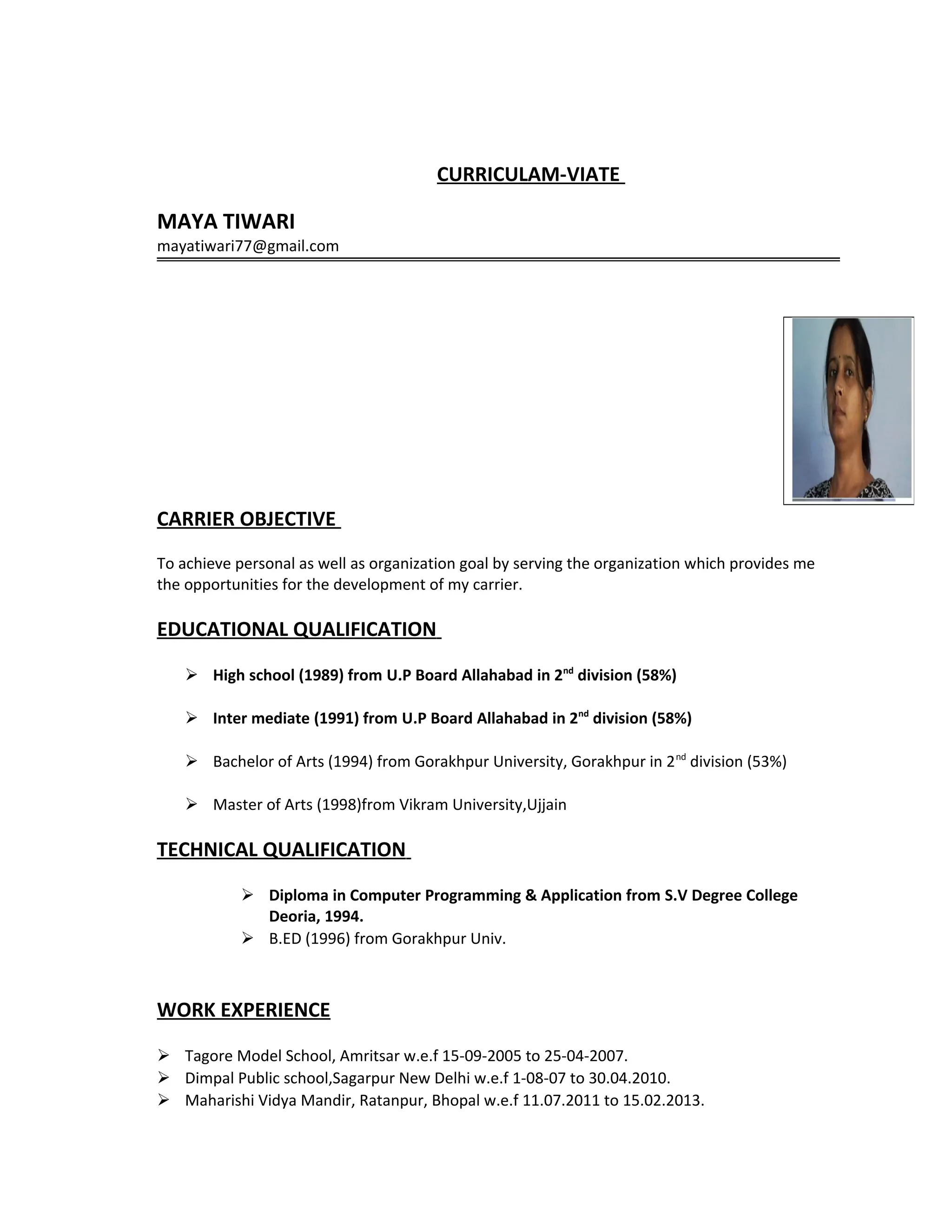 MAYA TIWARI. (resume) | DOC