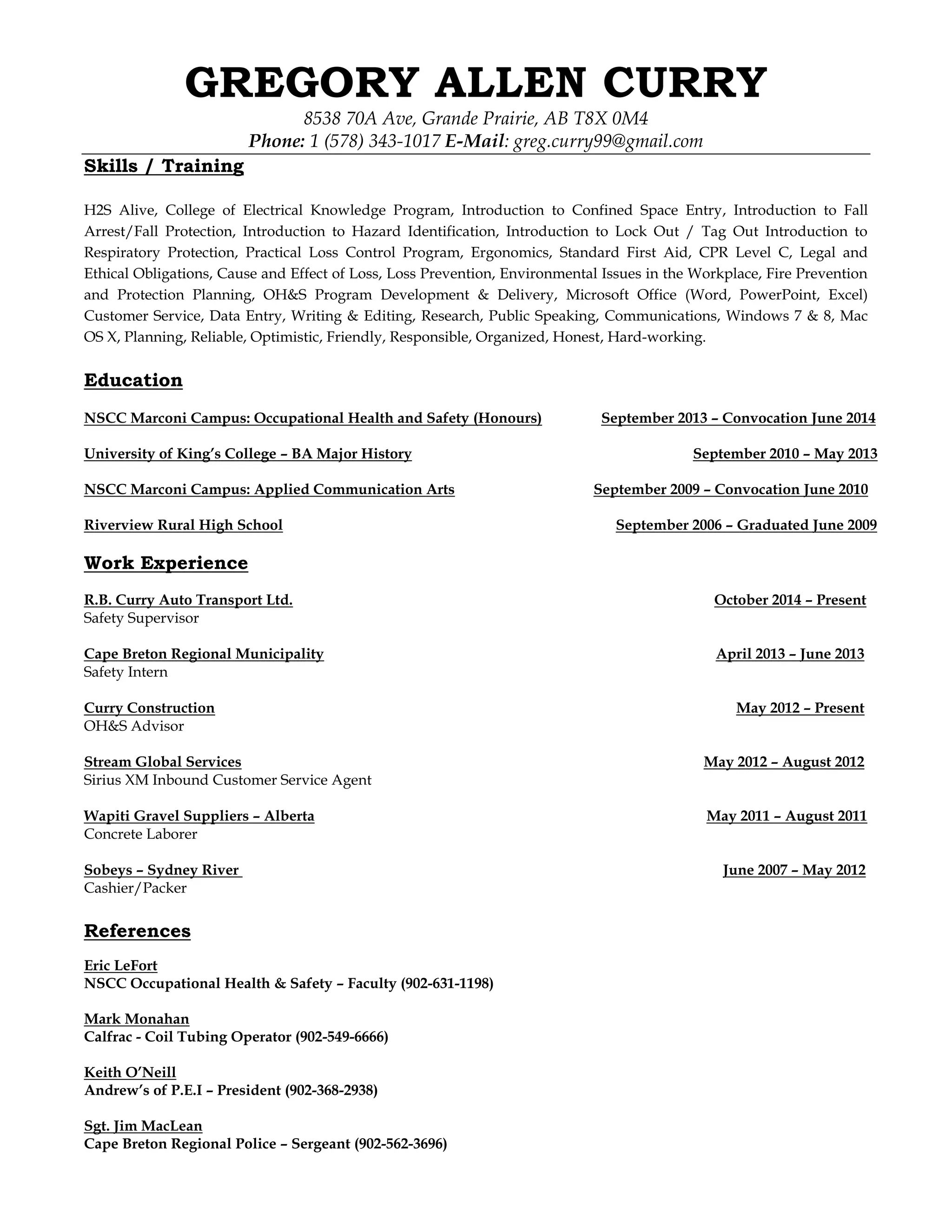 CurryGregResume Update (16-02-15) | PDF