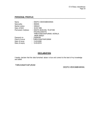 Deepu viswambharan cv | DOCX