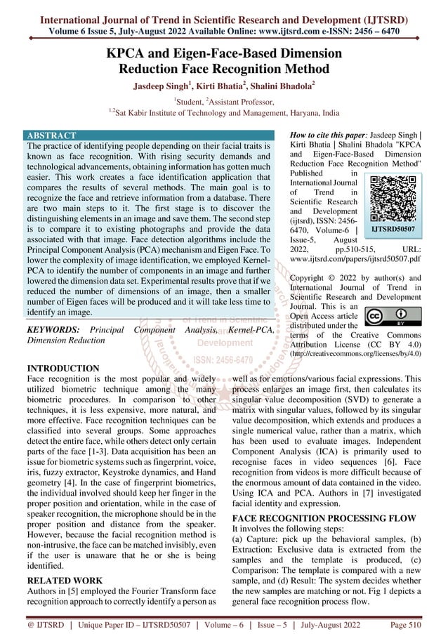 KPCA and Eigen Face Based Dimension Reduction Face Recognition Method | PDF