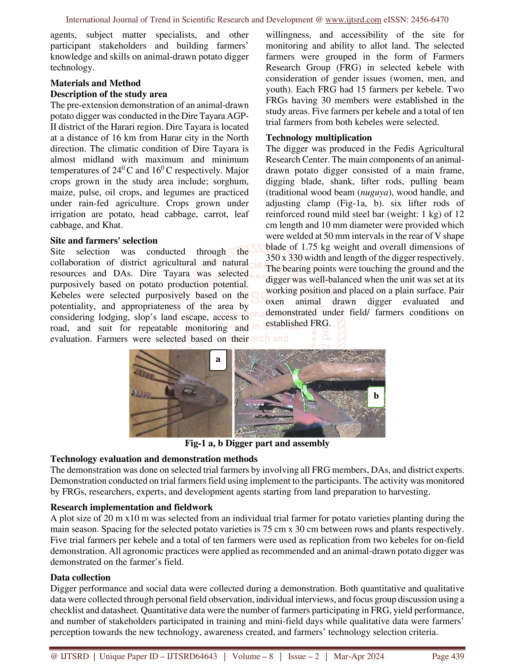 Pre extension Demonstration and Evaluation of Animal Drawn Potato ...